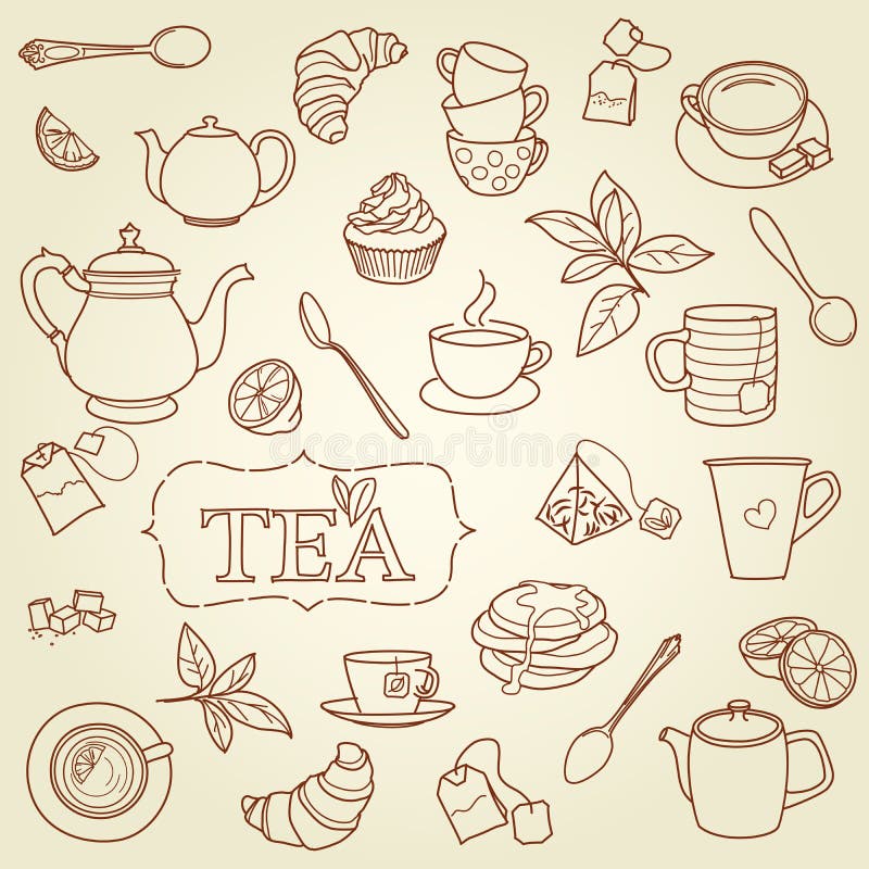 Tea time doodle elements stock vector. Illustration of elements - 60206735