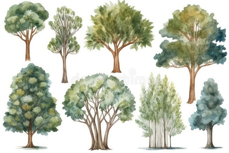 Hand-Drawn Teak Tree Forest Collection . Stock Illustration ...