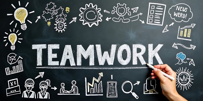 Hand Drawn Teamwork and Business Strategy Chart on Blackboard Stock ...