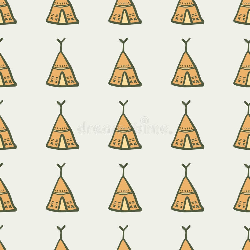 Hand Drawn Teepee Seamless Pattern on Light Background. Native Style ...