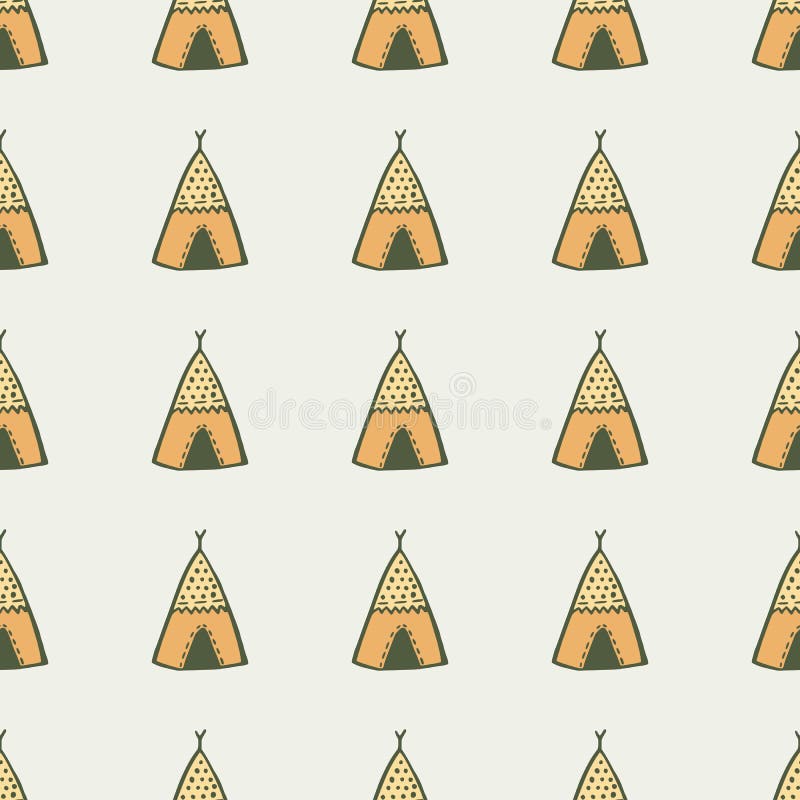 Hand Drawn Teepee Seamless Pattern on Light Background. Tribal ...
