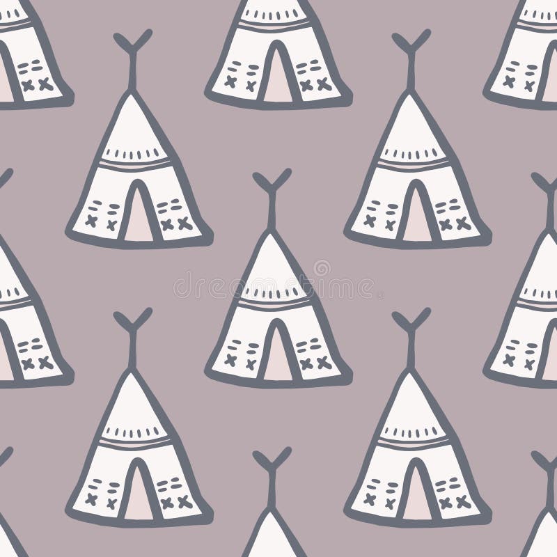 Hand Drawn Teepee Vector Seamless Pattern. Tribal Wigwam Endless ...