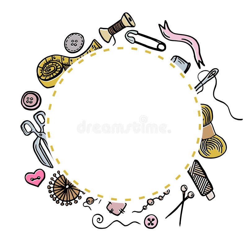 Hand Drawn Template Sewing and Knitting Tools and Accessories Threads ...