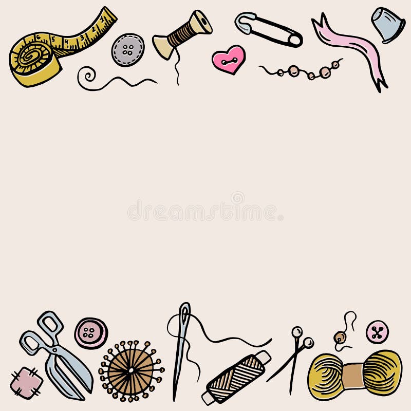 Hand Drawn Template Sewing and Knitting Tools and Accessories Threads ...