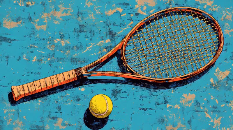 A Hand-drawn Tennis Racket and Ball Illustration. Stock Photo - Image ...