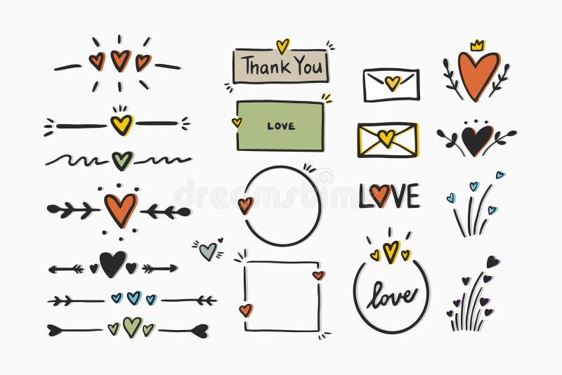 Hand Drawn Text Divider Set. Heart with Lines Elements. Speech Bubble ...