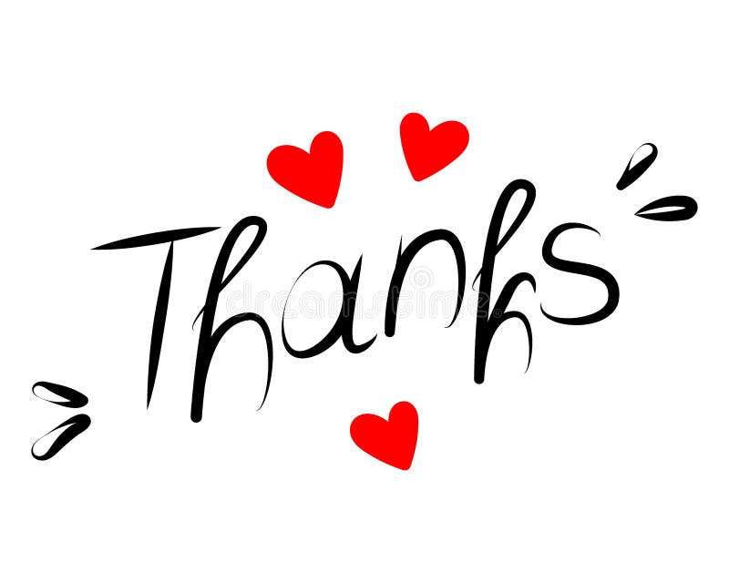 Hand Drawn Text Lettering Thanks with Red Hearts Shapes and Design ...