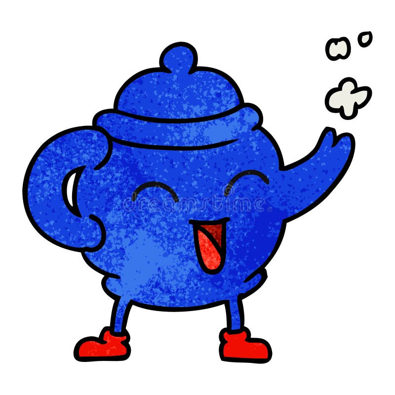 Hand Drawn Textured Cartoon Doodle of a Blue Tea Pot Stock Vector ...