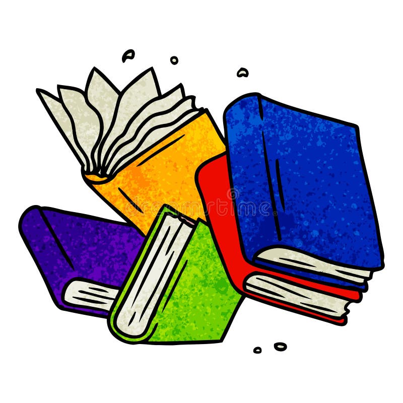 Hand Drawn Textured Cartoon Doodle of a Collection of Books Stock ...