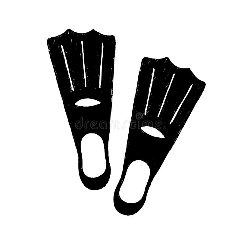 Hand Drawn Textured Diving Fins Vector Illustration Stock Vector ...