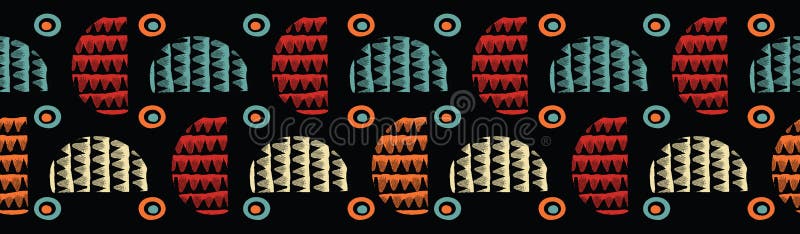 Hand Drawn Textured Half Circles Border Seamless Pattern. Stock Vector ...