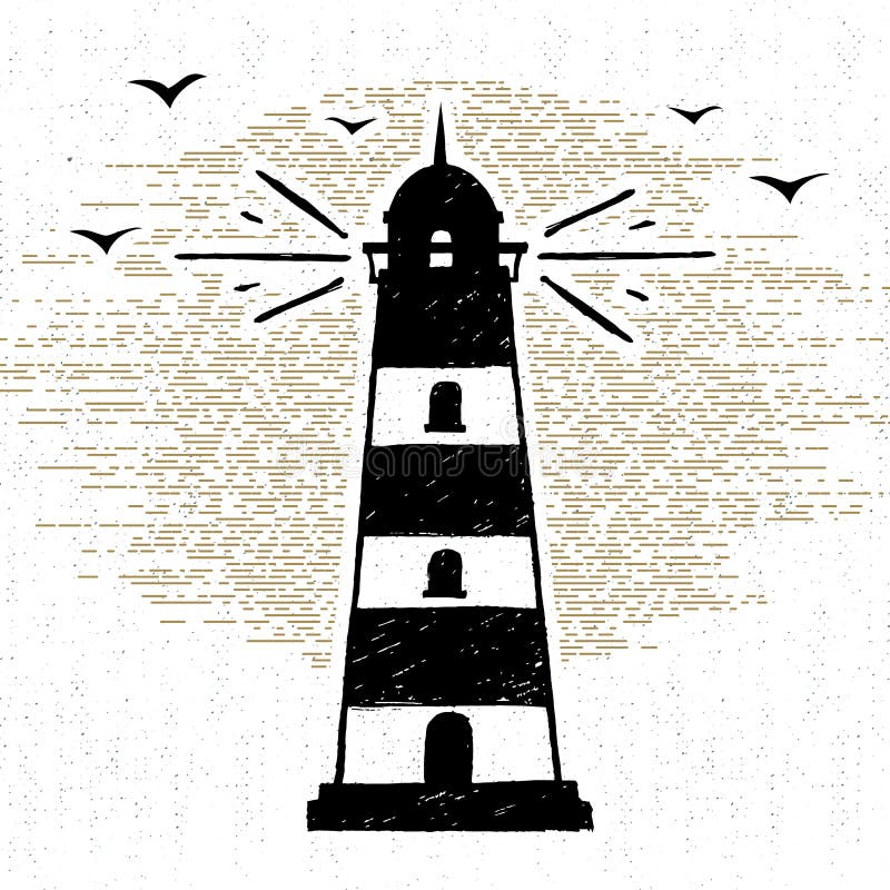 Hand Drawn Textured Icon with Lighthouse Vector Illustration Stock ...
