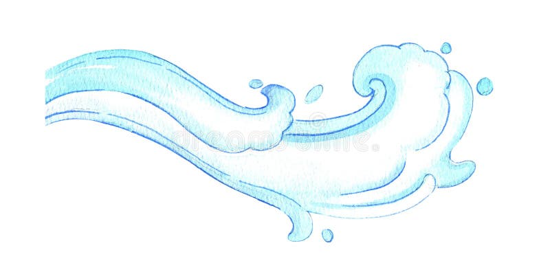 Hand-drawn Thai Style Water Wave Design Watercolor Stock Illustration ...