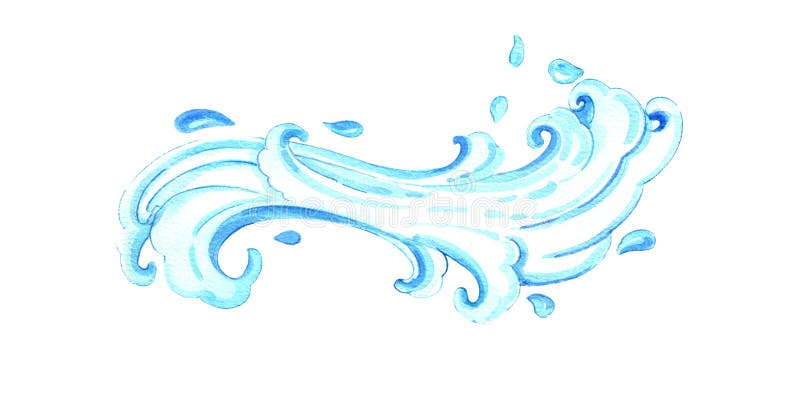 Hand-drawn Thai Style Water Wave Design Watercolor Stock Illustration ...