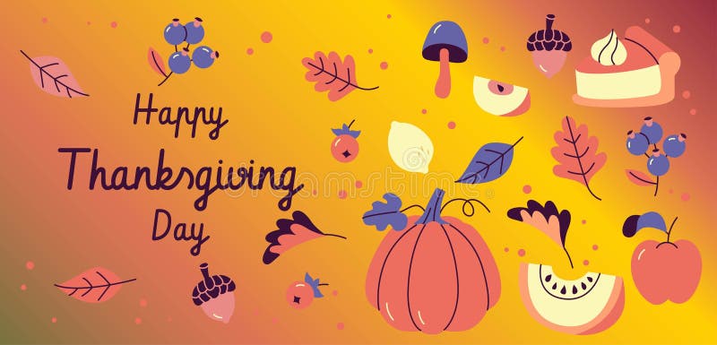 Hand Drawn Thanksgiving Horizontal Banner Design Vector Stock Vector ...