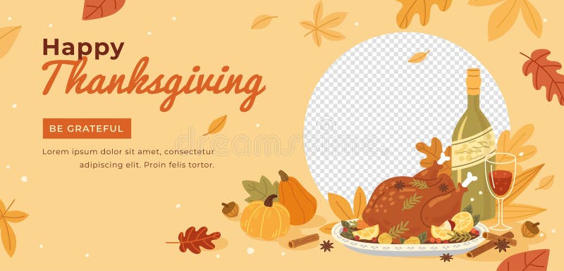 Hand Drawn Thanksgiving Horizontal Banner Design Vector Stock Vector ...