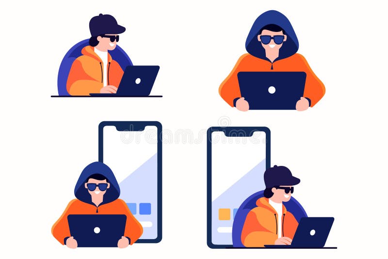 Hand Drawn Thief or Hacker in Concept Cyber Security in Flat Style ...