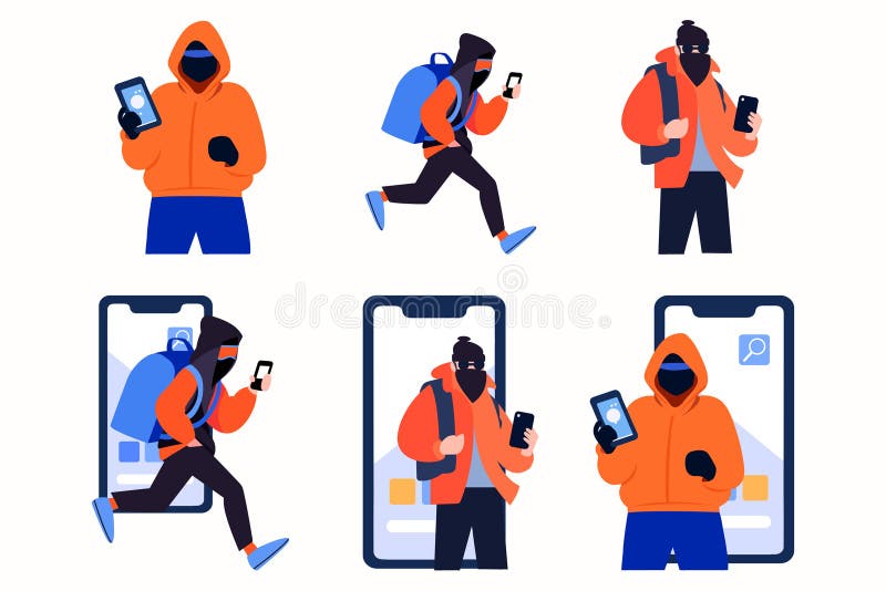 Hand Drawn Thief or Hacker in Concept Cyber Security in Flat Style ...