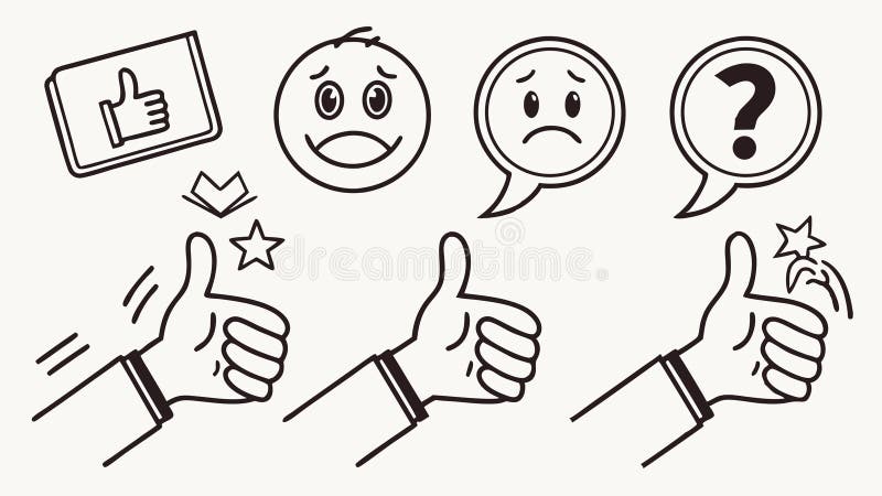 Hand Drawn Thumb Up, Thumb Down, and Question Mark Emojis. Vector ...