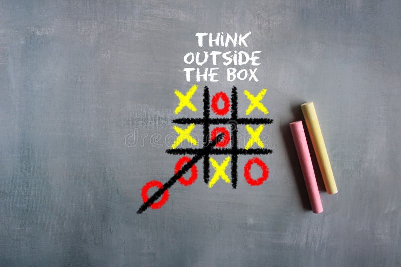 Hand Drawn Tic-tac-toe Game and Text THINK OUTSIDE the BOX Stock Photo ...