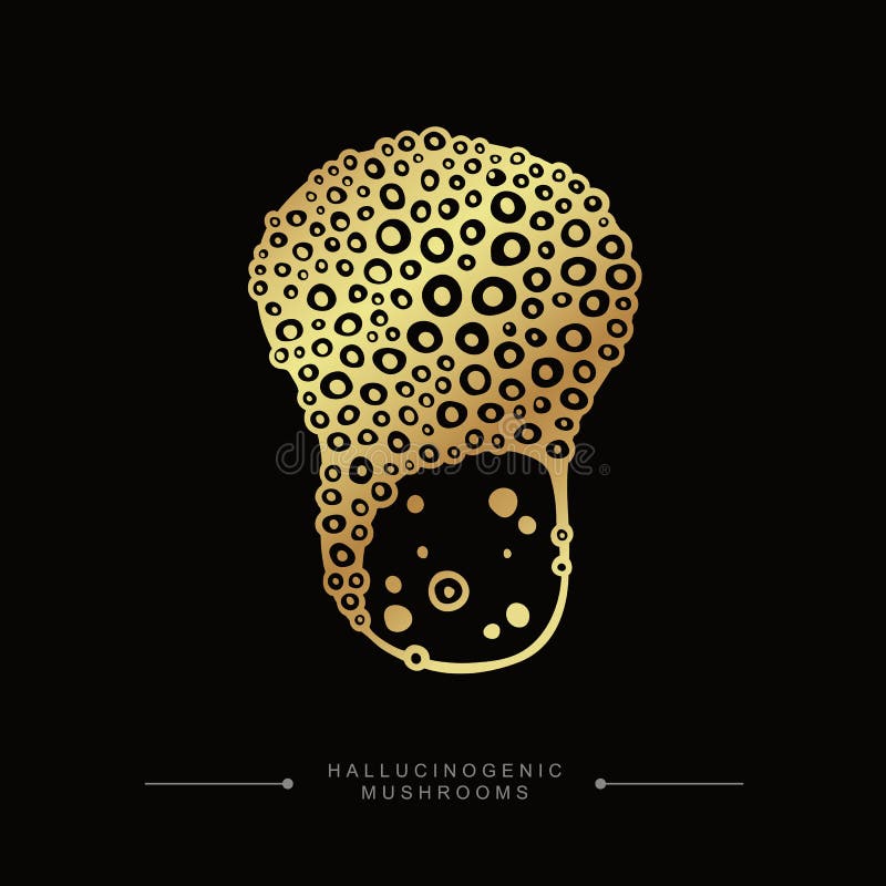 Hand Drawn Toadstool Concept. Golden Drawing of Hallucinogenic Mushroom ...