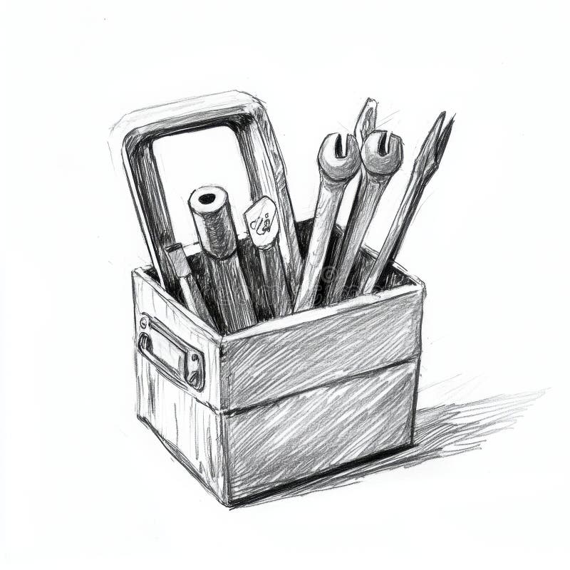 Hand-drawn Tool Box Filled with Various Tools and Equipment Stock ...