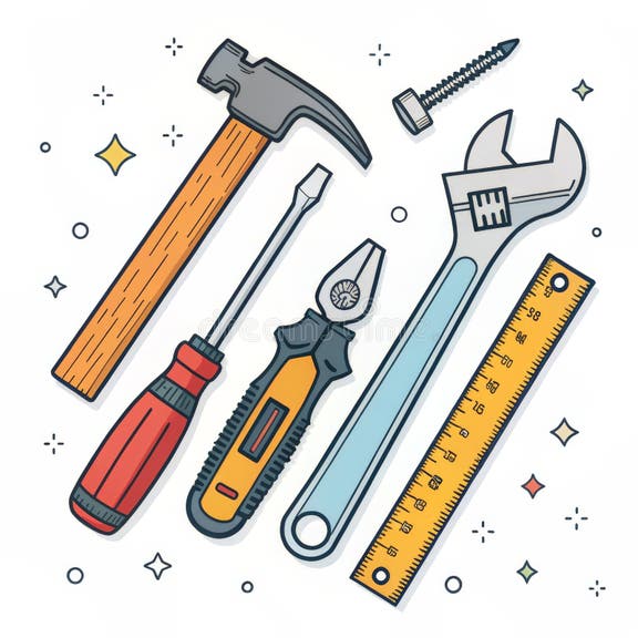 Hand Drawn Tools Composition, Vector Illustration, Work Tools, Isolated ...