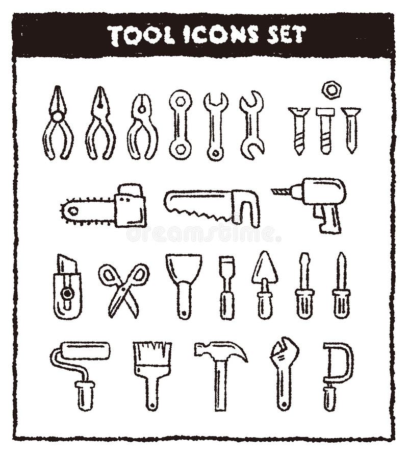 Hand-drawn tools icons set stock vector. Illustration of cutter - 240656582