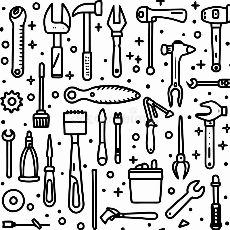 Hand-drawn tools pattern stock vector. Illustration of craft - 353673630