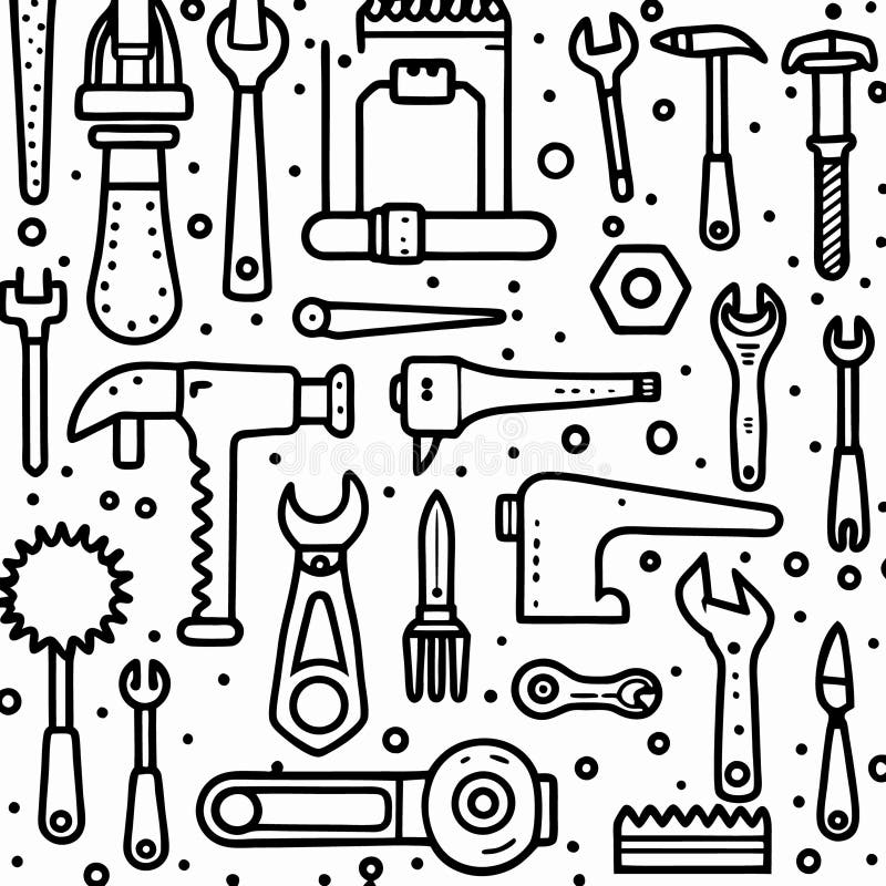 Hand-drawn Tools Seamless Pattern. (2 Stock Vector - Illustration of ...
