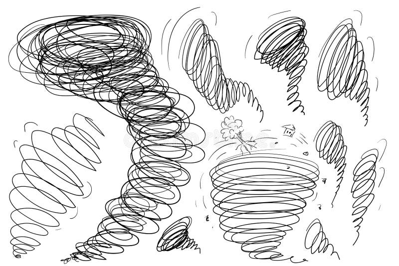 Hand Drawn Tornado, Sketched Doodle Whirlwind, Scribble Swirl Stock ...