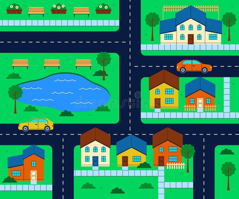 Hand Drawn Town Map Illustration Vector Illustration. Stock Vector ...