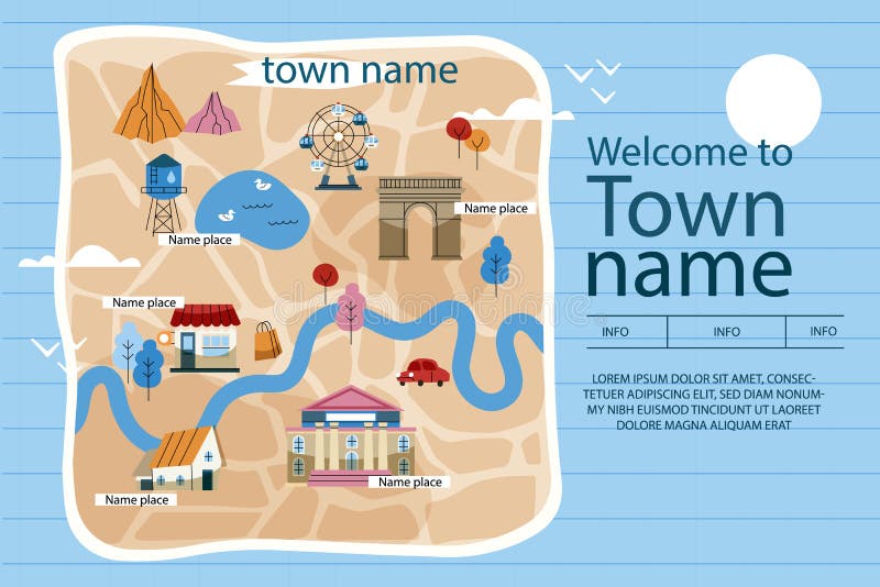 Hand Drawn Town Map Illustration Vector Illustration. Stock Vector ...
