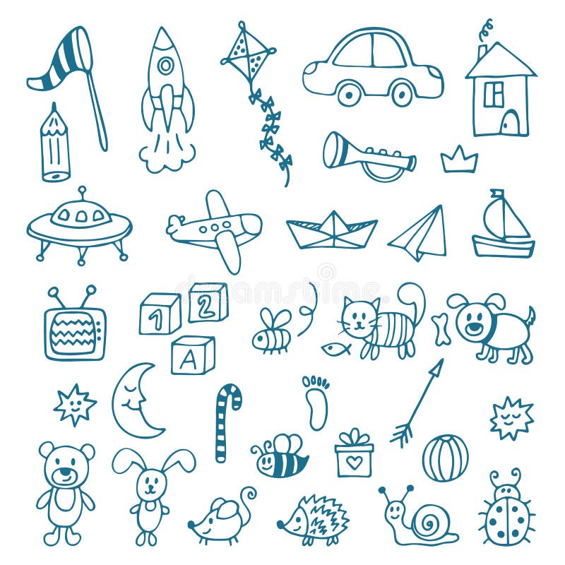 Hand Drawn Toys for Boys. Vector Set of Different Toys Stock Vector ...