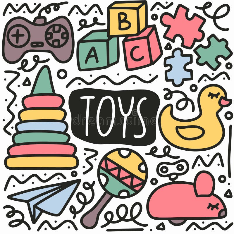 Hand drawn toys doodle set stock vector. Illustration of minimalist ...