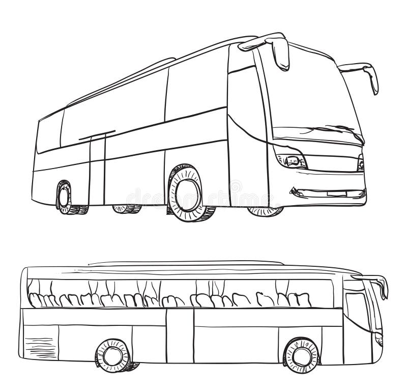 Hand Drawn Transport Set. Bus Stock Vector - Illustration of line ...