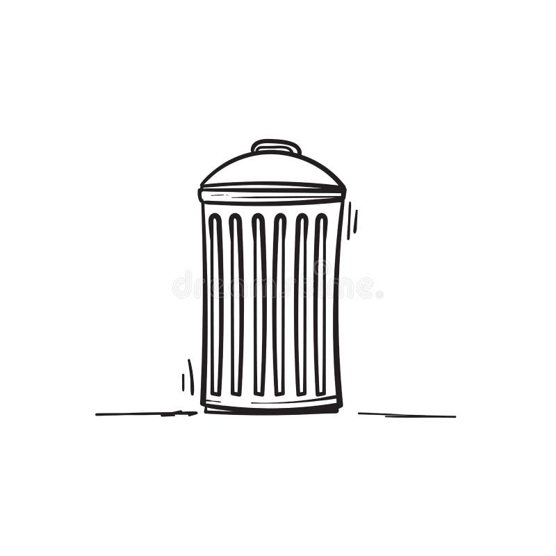 Hand Drawn Trash Can Garbage Dustbin Waste. Trashcan Basket Empty ...
