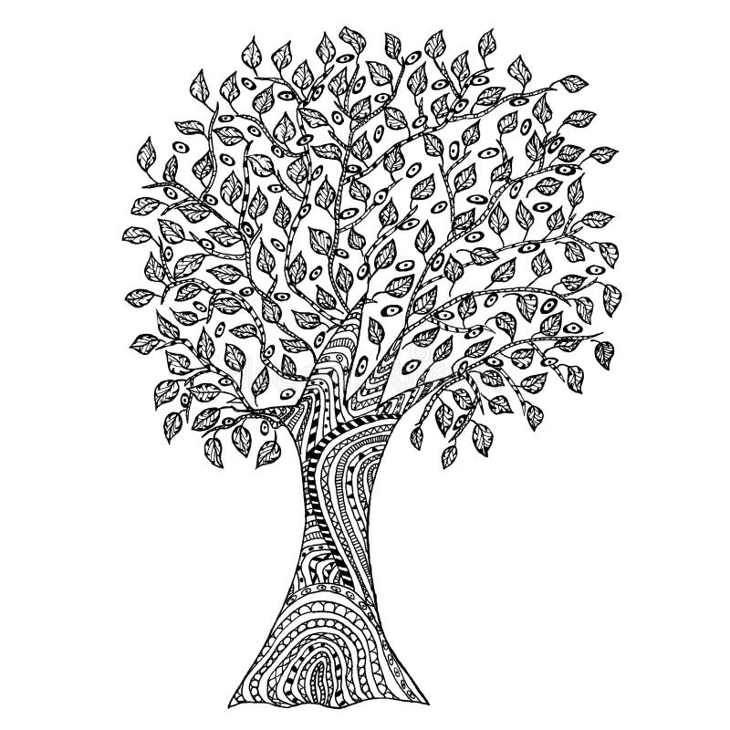 Hand Drawn Tree with Pattern Stock Vector - Illustration of branch ...