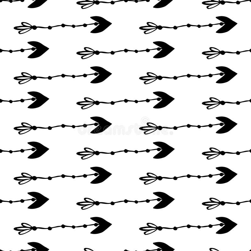 Hand Drawn Trend Seamless Pattern with Black Arrow. Vector Background ...