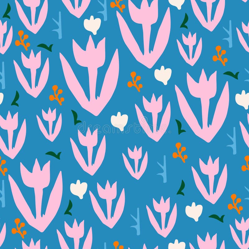 Hand Drawn Trendy Floral Seamless Pattern Illustration. Stock Vector ...