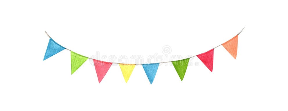 Hand-drawn Triangle Flags for Decoration Watercolor Stock Illustration ...