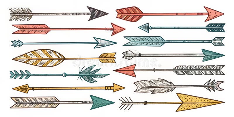 Hand-Drawn Tribal Arrows Colorful Vector Set, Boho Design, Native ...