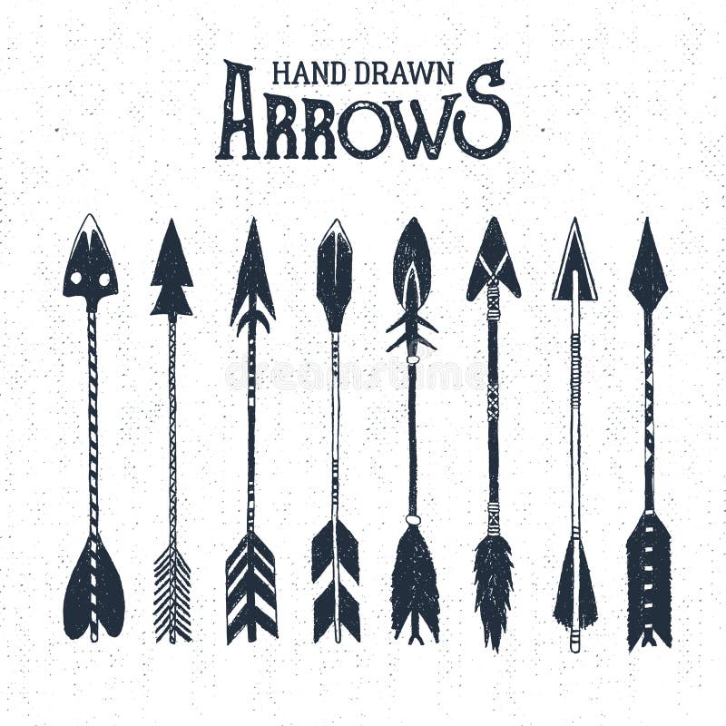 Hand Drawn Tribal Icons Set with Textured Arrows Vector Illustration ...