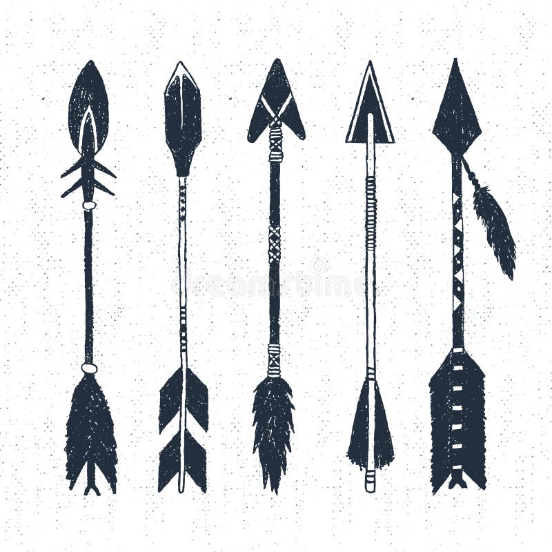 Hand Drawn Tribal Icons Set with Textured Arrows Vector Illustration ...