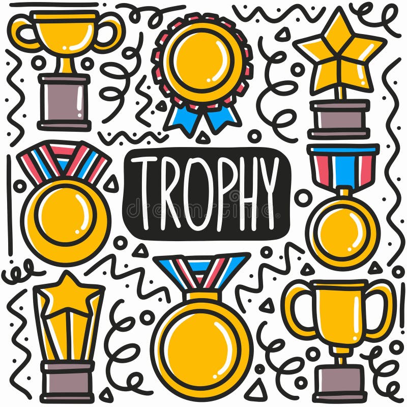 Trophy Doodle Hand Draw with Stock Vector - Illustration of minimal ...