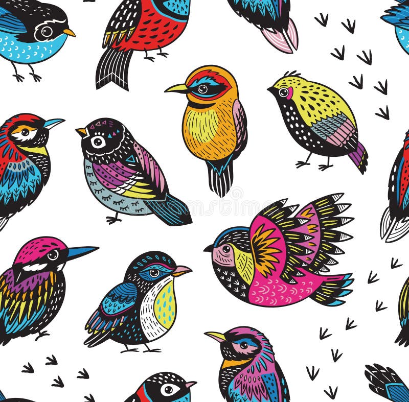 Hand Drawn Tropical Bird Pattern Stock Vector - Illustration of ...