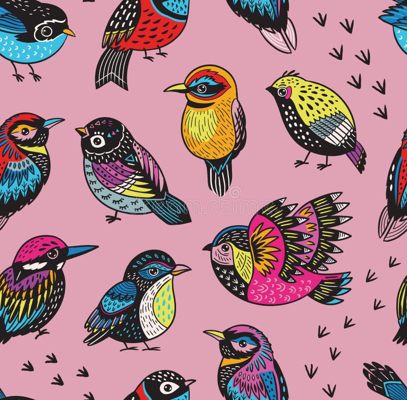 Hand Drawn Tropical Bird Pattern Stock Vector - Illustration of birdy ...