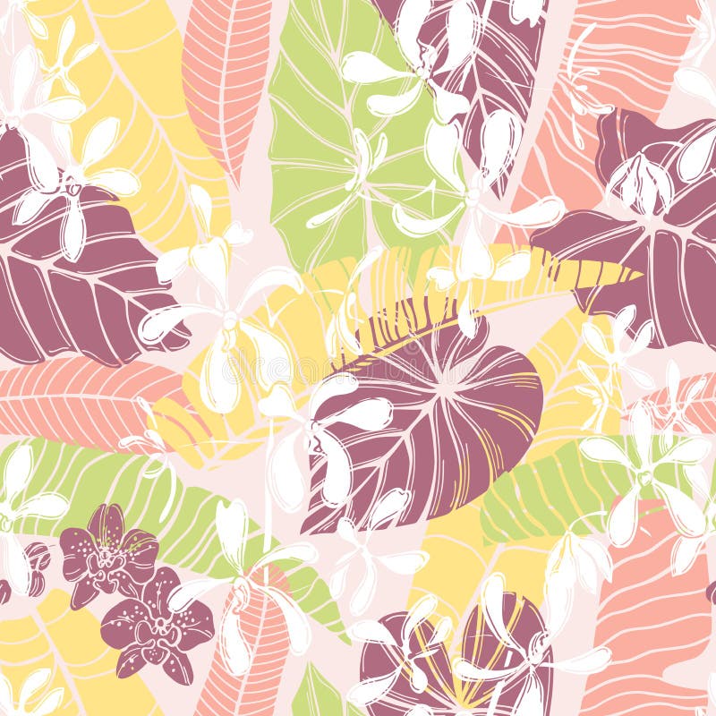 Tropical Plants and Flowers. Vector Pattern Stock Vector - Illustration ...