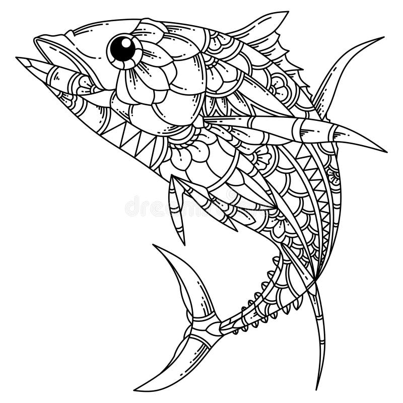 Hand Drawn of Tuna Fish in Zentangle Style Stock Vector - Illustration ...