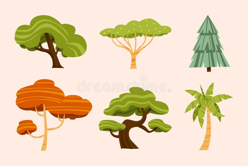 Hand Drawn Type of Trees Set Vector Illustration. Stock Vector ...
